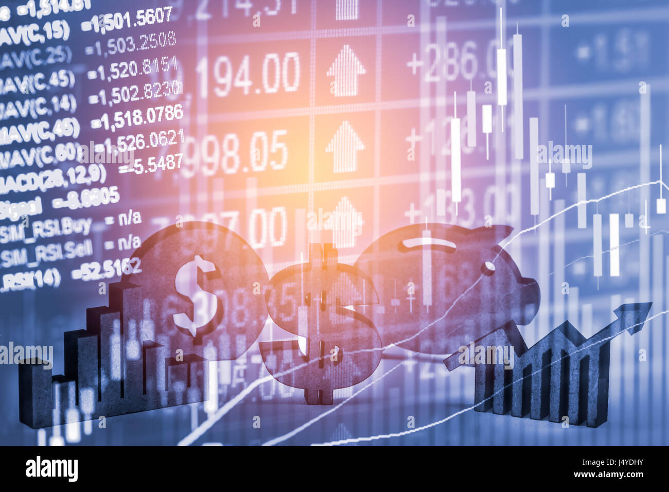 Double exposure business props on stock financial growth. Economy ...