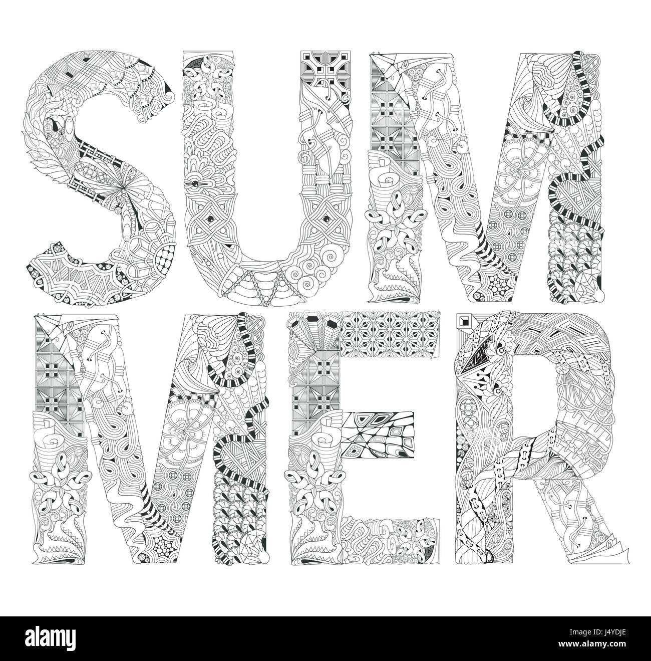 Word SUMMER for coloring. Vector decorative zentangle object Stock ...
