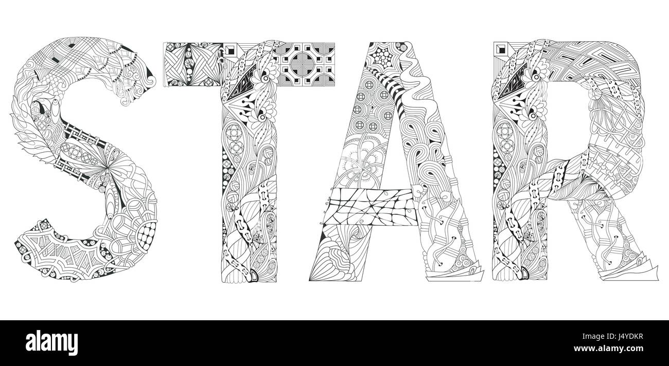 Word STAR for coloring. Vector decorative zentangle object Stock Vector ...
