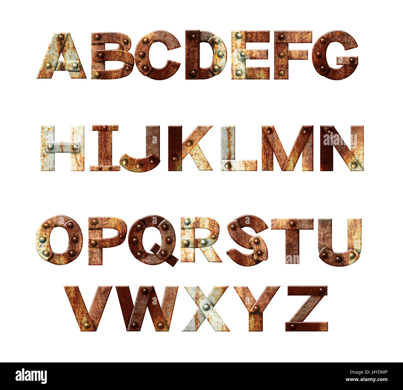 Alphabet - letters from rusty metal with rivets. Isolated on white ...