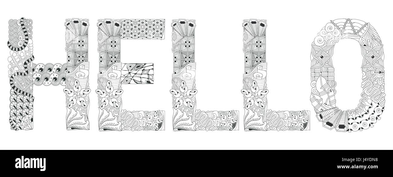 Word HELLO for coloring. Vector decorative zentangle object Stock ...