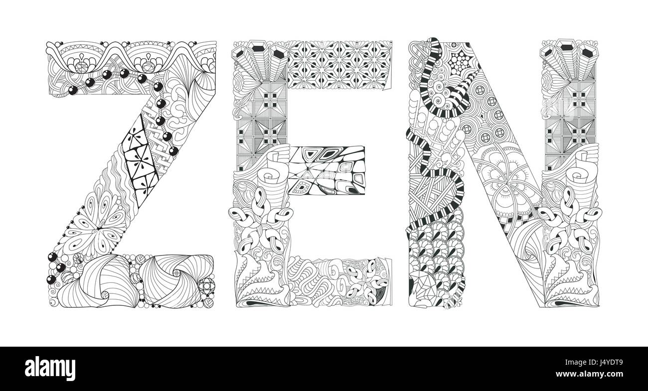 Word Zen For Coloring Vector Decorative Zentangle Object Stock Vector