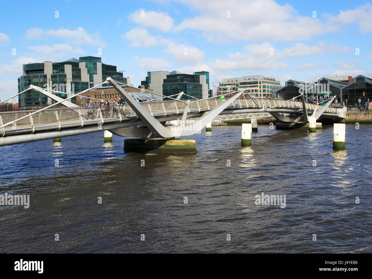 Sean O'Casey bridge crossing River Liffey, Dublin Docklands, Ireland ...