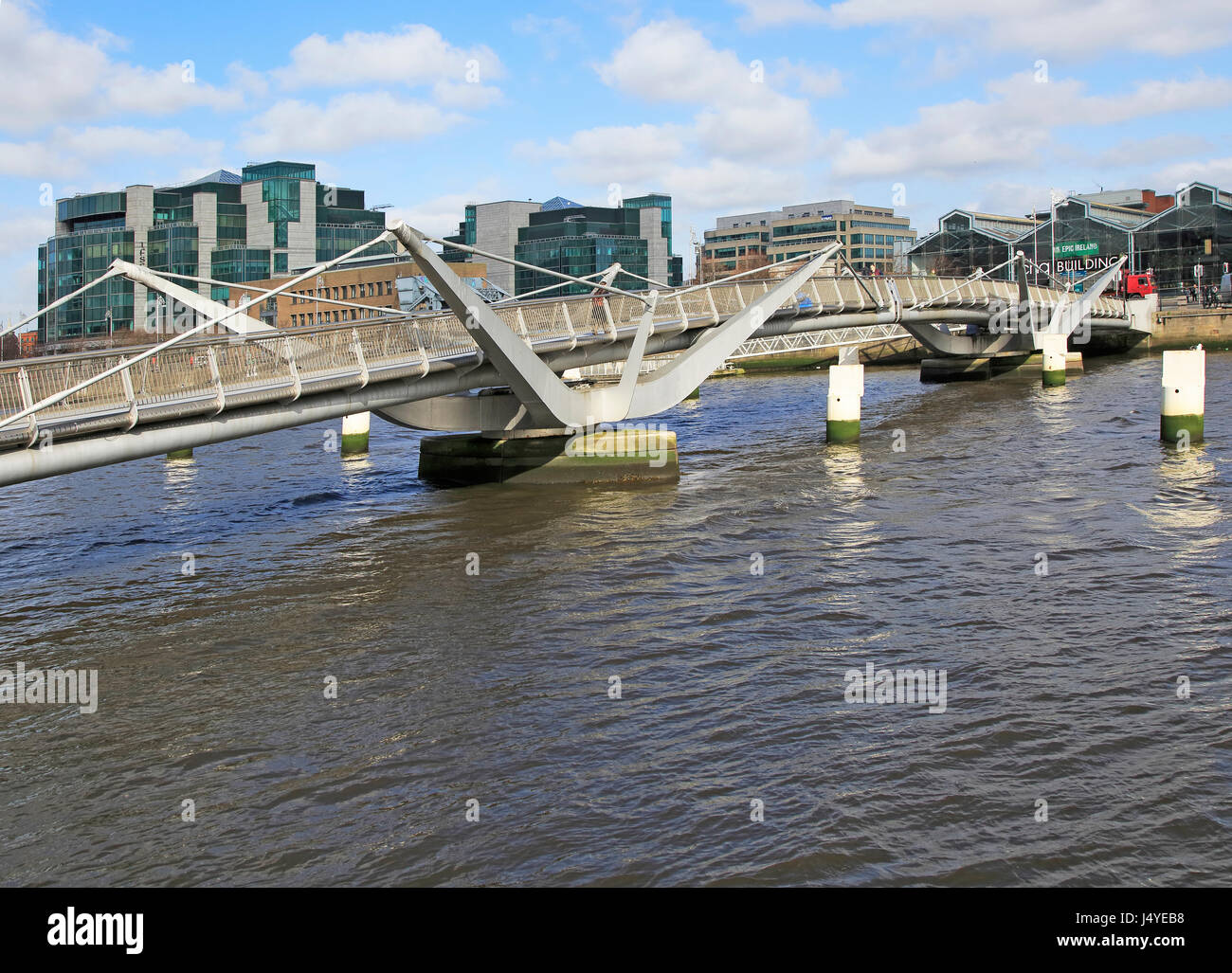 Sean O'Casey bridge crossing River Liffey, Dublin Docklands, Ireland ...