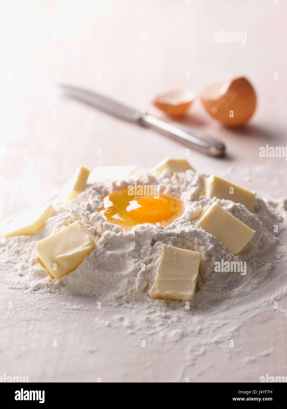 Step shortcrust pastry: Arrange ingredients for dough preparation Stock ...