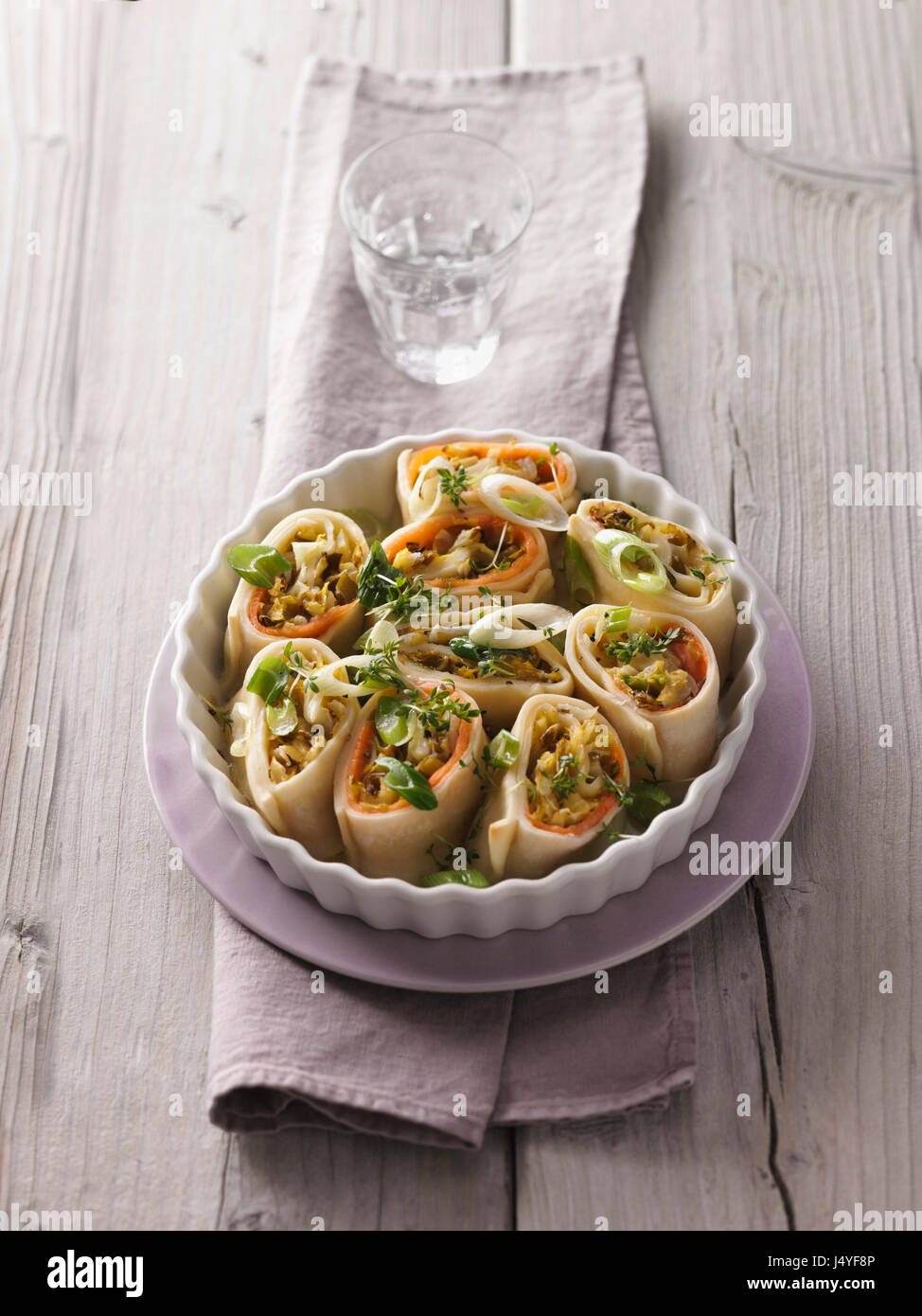 Pasta pockets with smoked salmon Stock Photo - Alamy