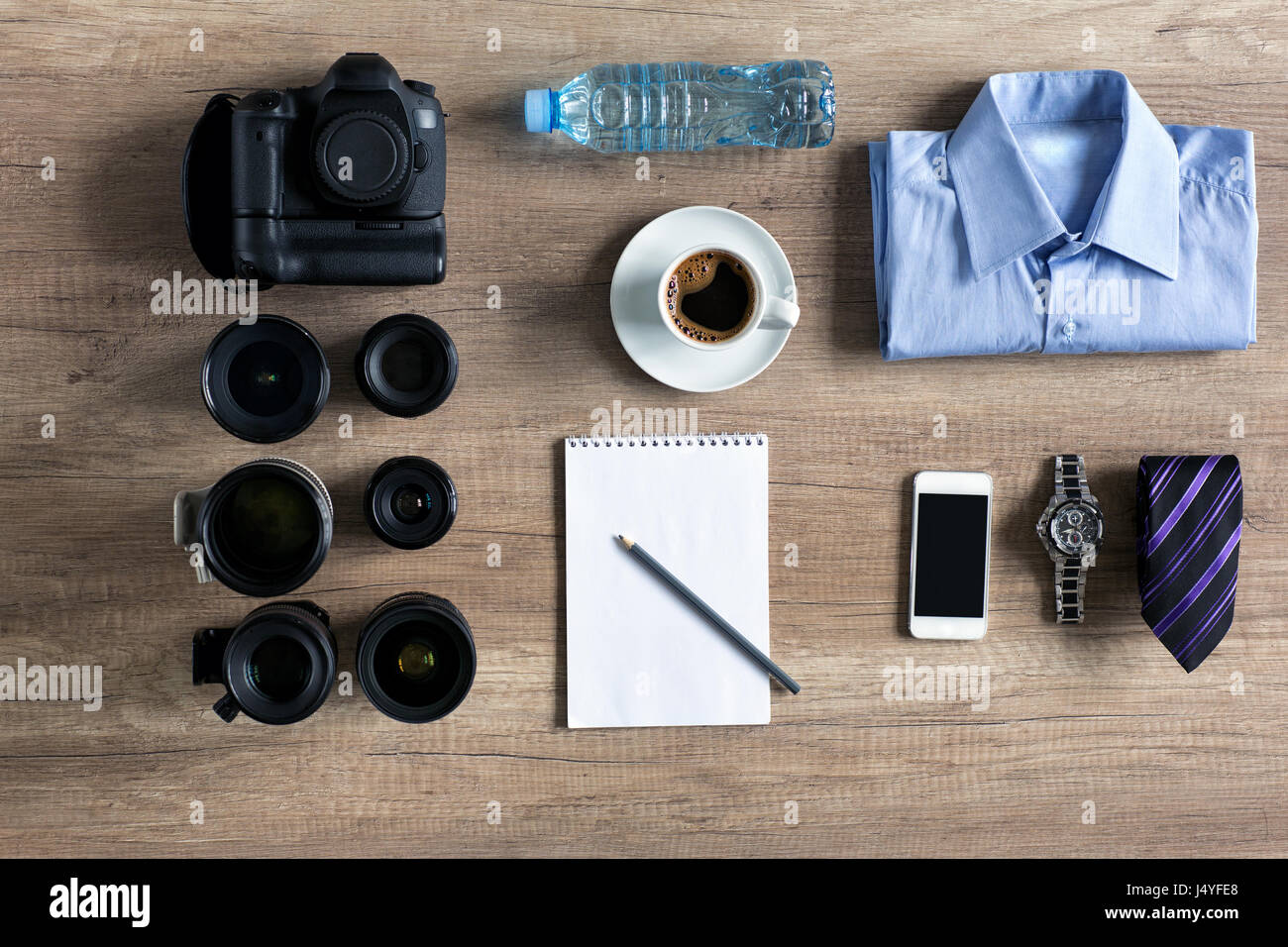 top view photographer preparation concept shooting background Stock ...