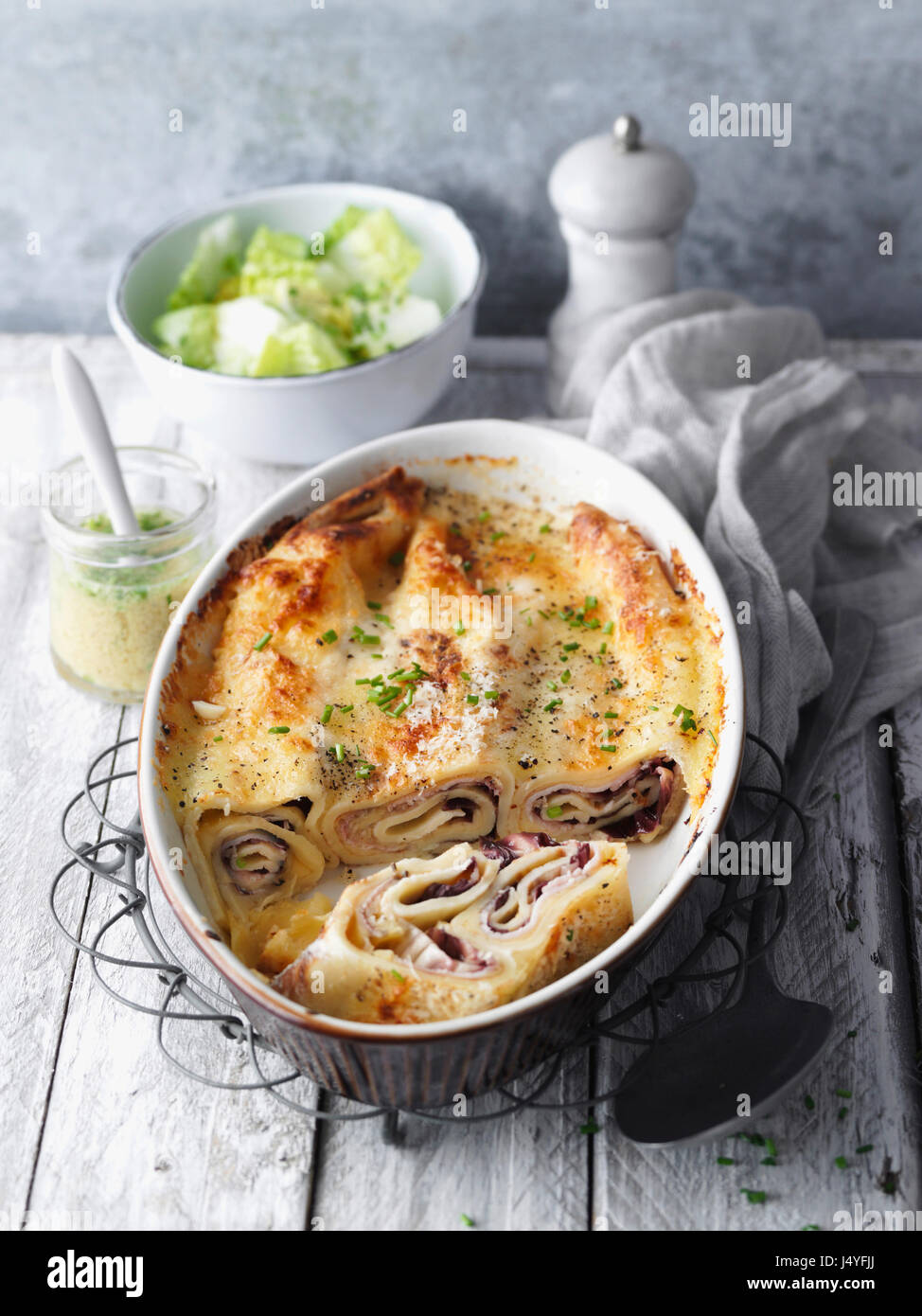 Crespelle with ham and cheese Stock Photo - Alamy