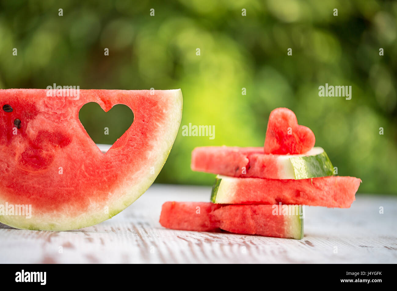 decorated watermelon slices with heart shape Stock Photo - Alamy
