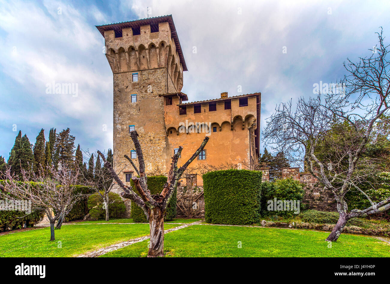 Trebbio Castle and its garden inside the wall Stock Photo - Alamy