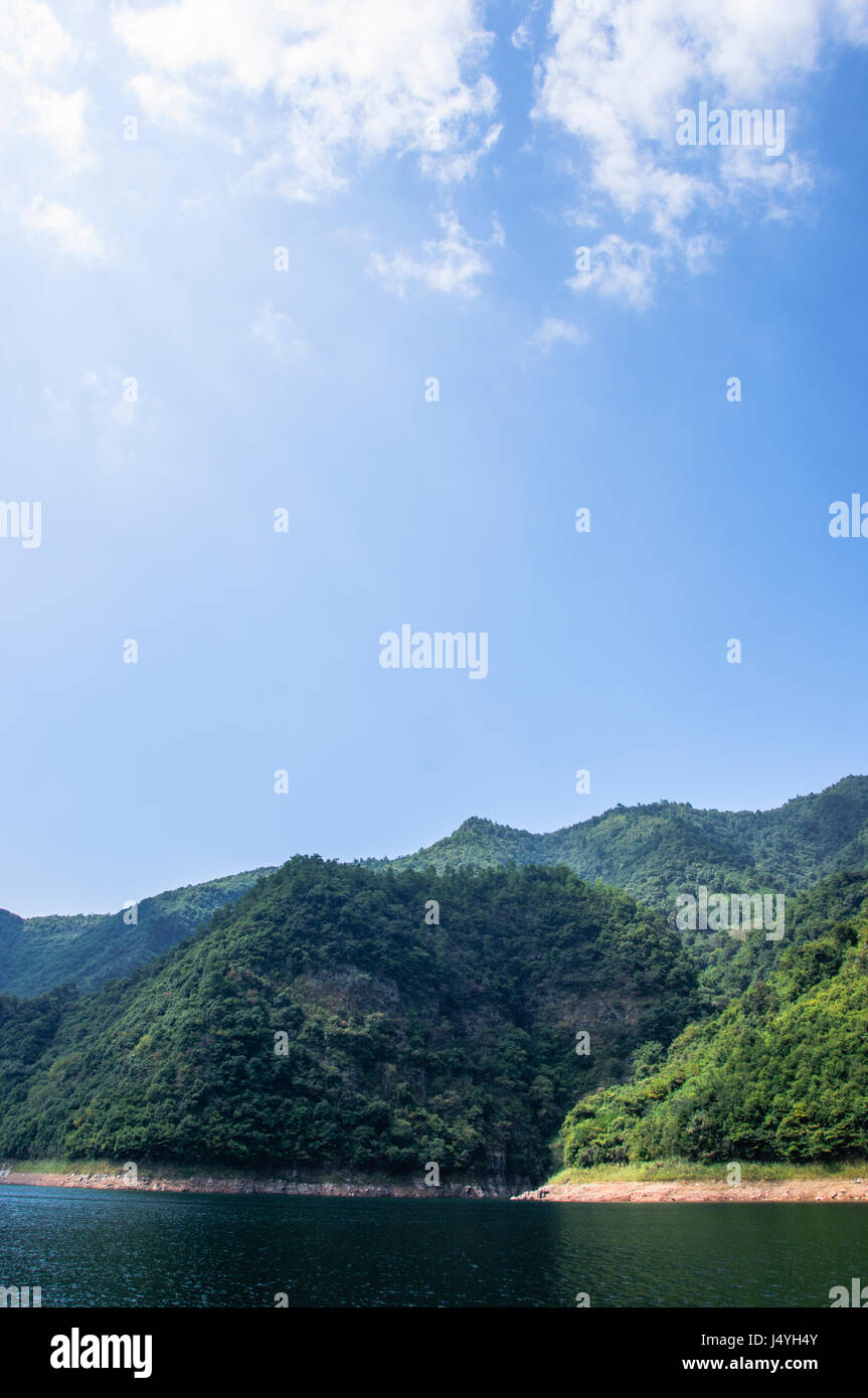 The reservoir scenery with blue sky in summer Stock Photo - Alamy