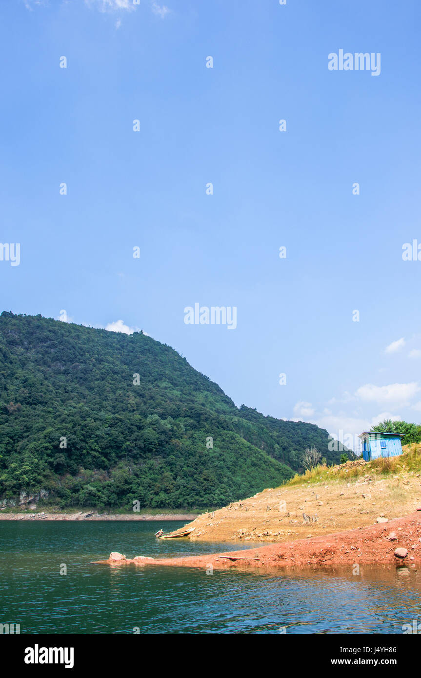 The reservoir scenery with blue sky in summer Stock Photo - Alamy