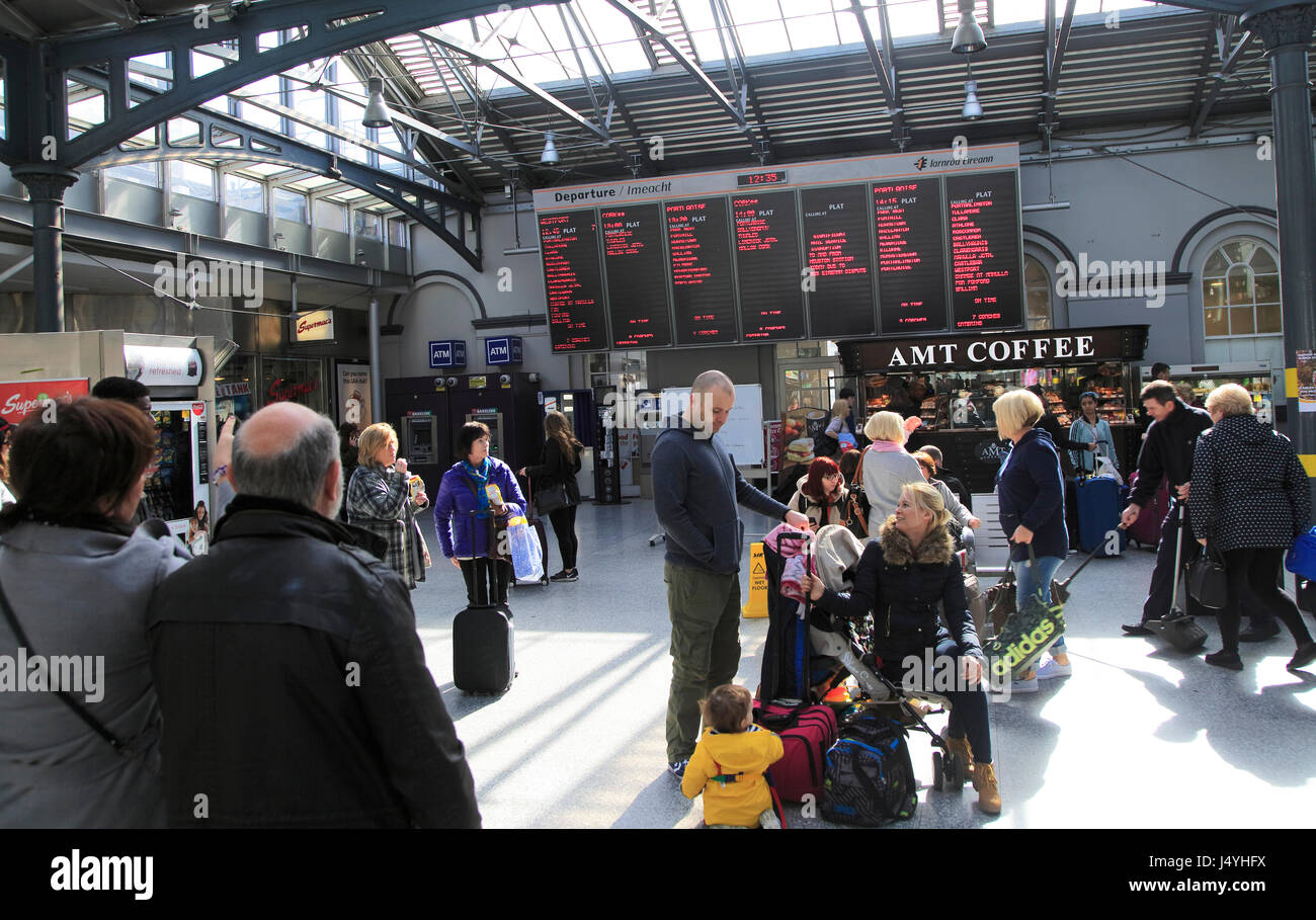 People on concourse inside Heuston railway station building, Dublin ...