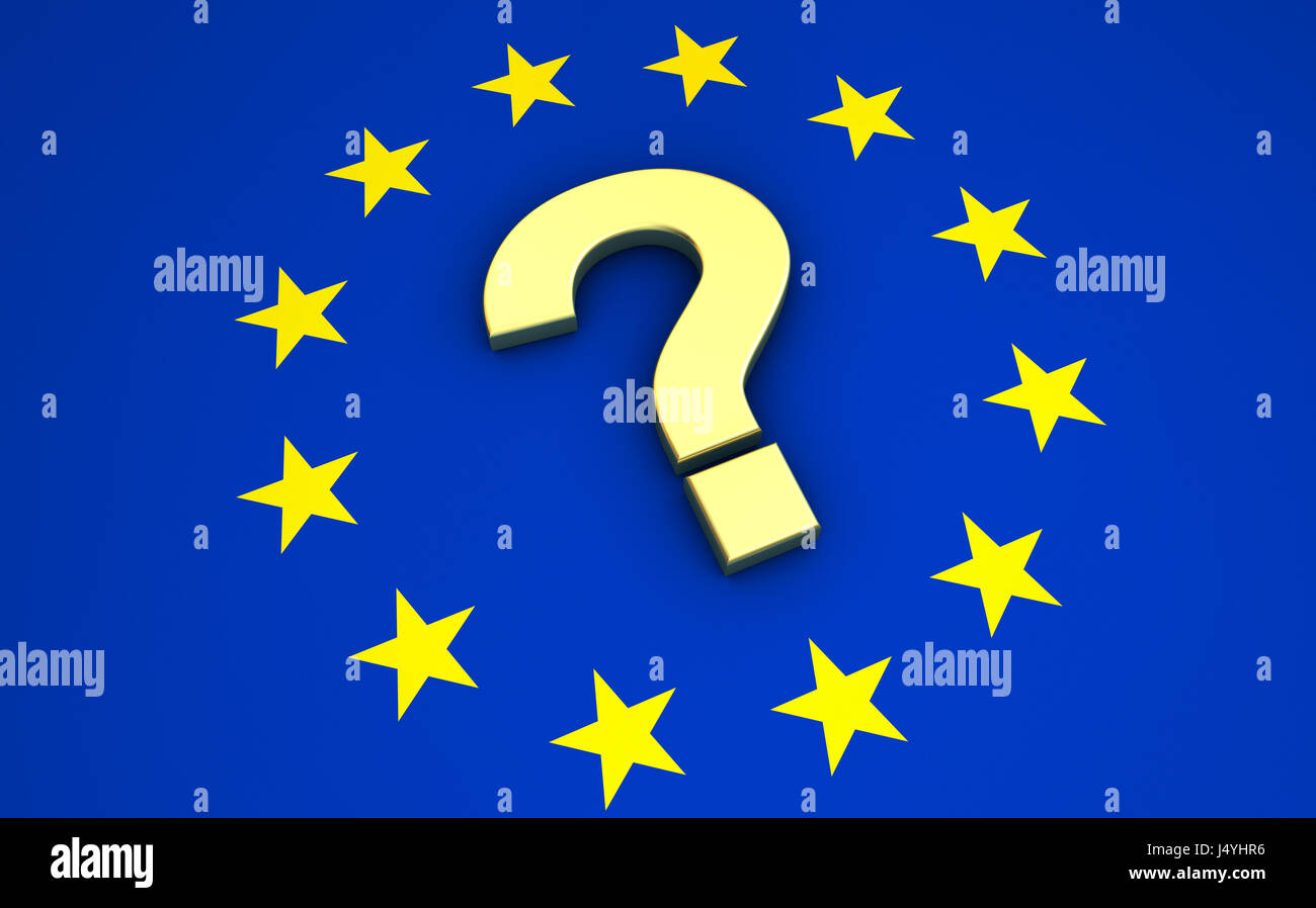 Question mark icon and symbol on EU flag 3d illustration Stock Photo ...