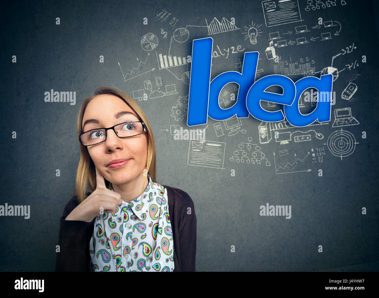 Thinking student nerd with idea Stock Photo - Alamy