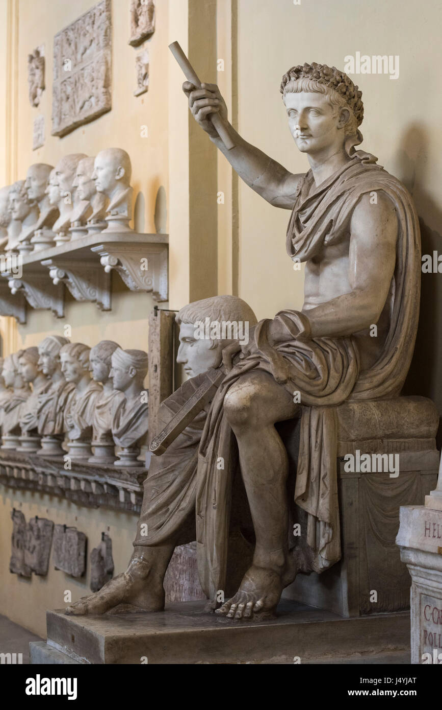 Rome. Italy. Seated statue of Roman Emperor Tiberius, 1st century AD ...