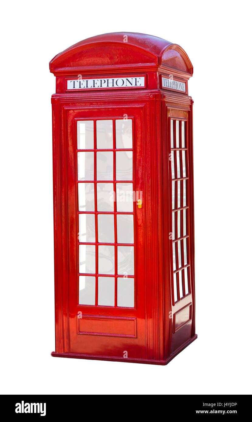 Red telephone box on white isolated background Stock Photo - Alamy