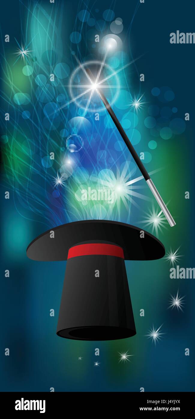 CYLINDER FOCUS HATS ON THE BLUE-GREEN BACKGROUND. FOCUS WITH MAGIC ...