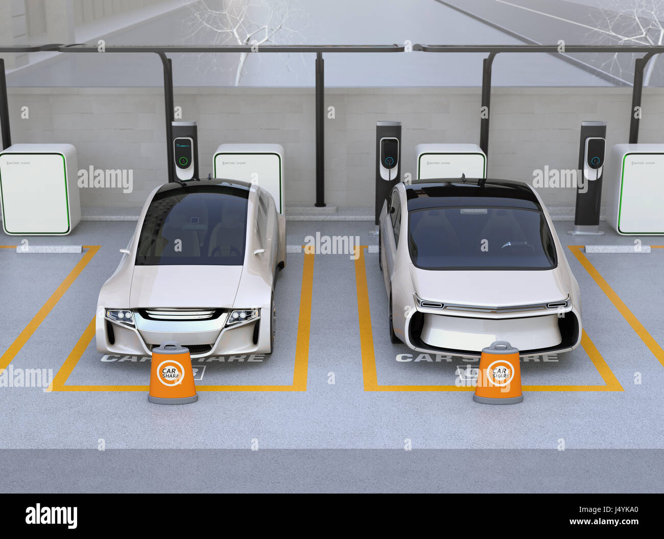 Front view of self driving cars available for sharing. Car sharing ...
