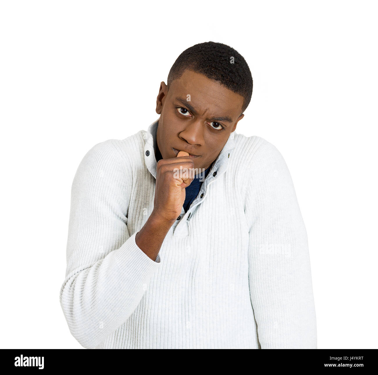 headshot lazy clueless young man on white background. Human emotion ...