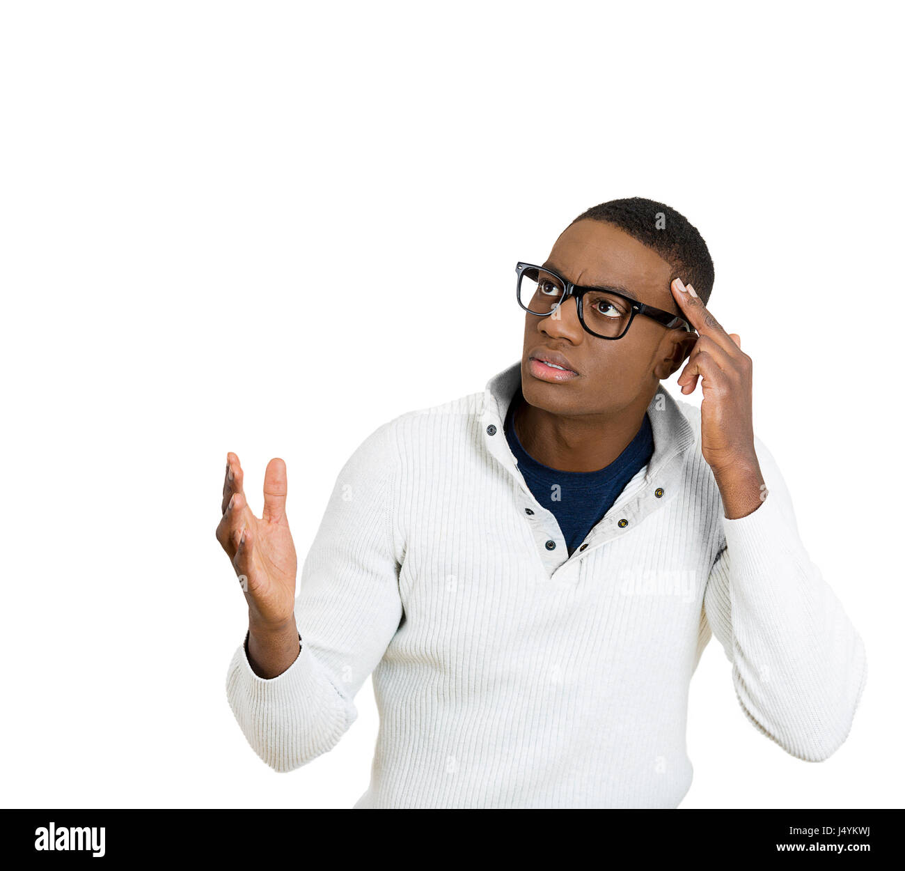 Closeup Portrait Of Young Man Thinking Daydreaming Trying Hard To