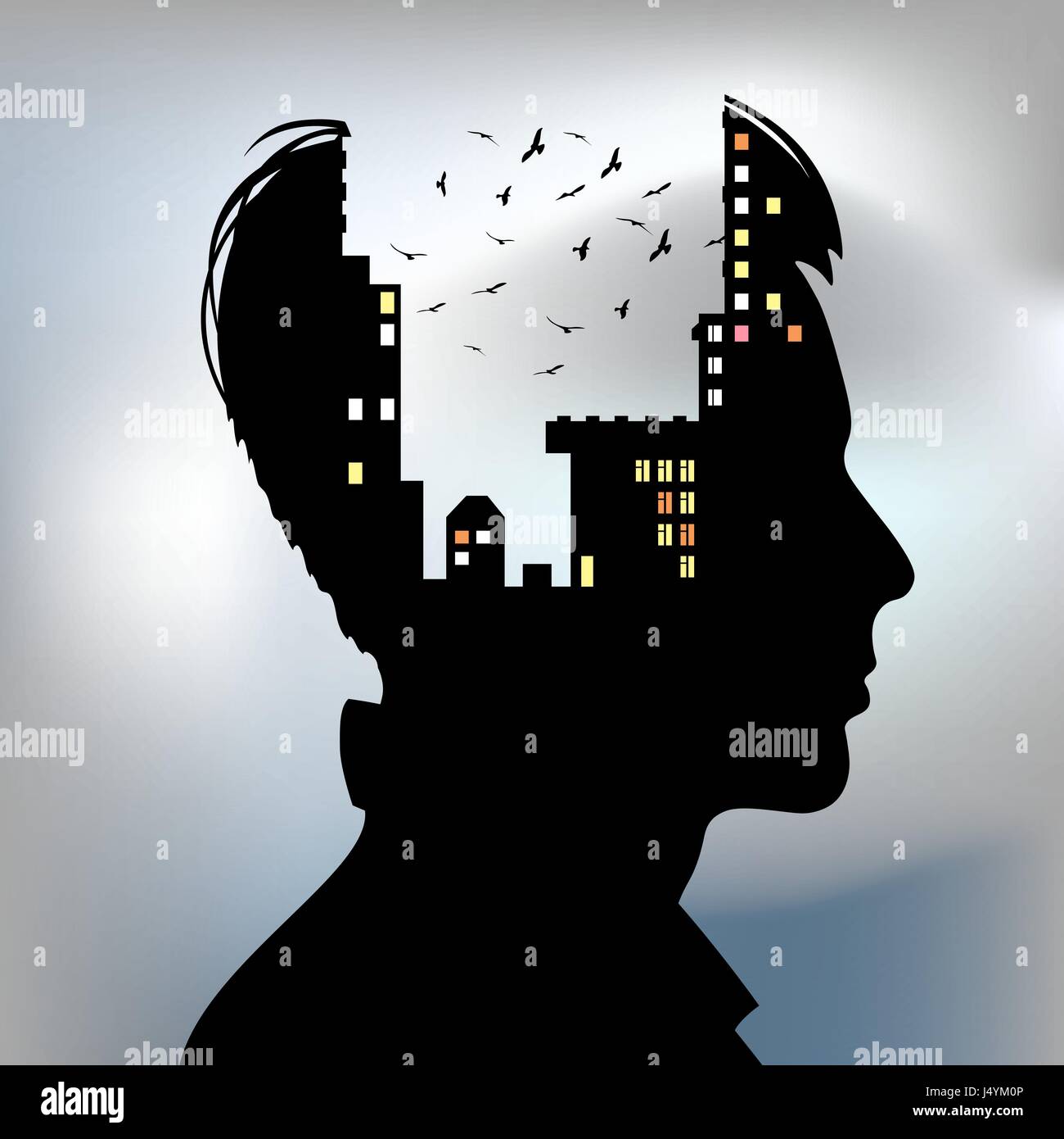 Illustration birds burst out of head Stock Vector Image & Art - Alamy