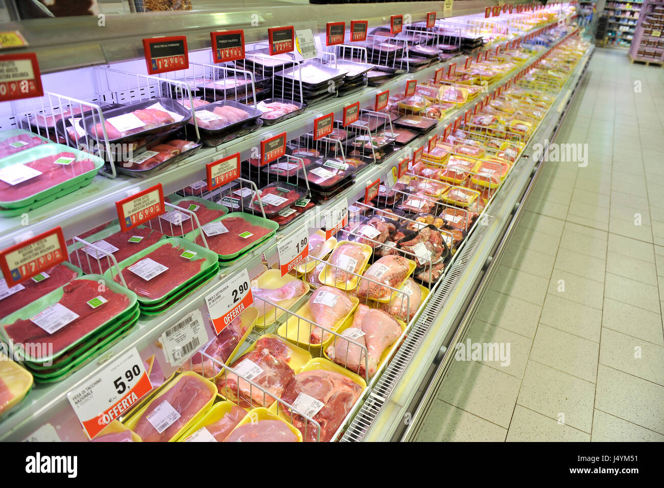 Beef steak red meat on display in a butchers shop Stock Photo - Alamy