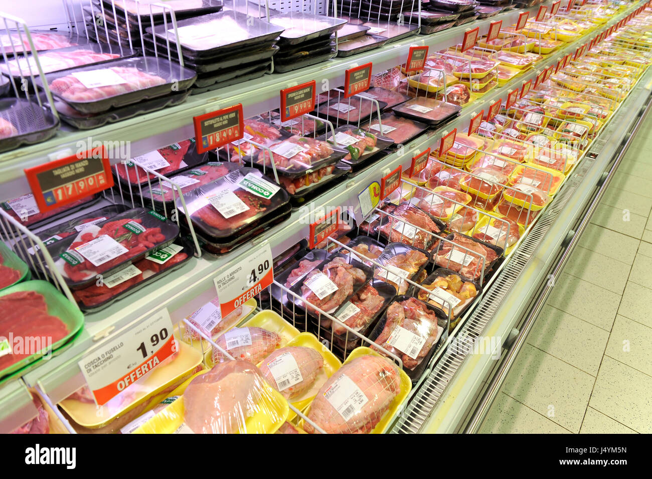 Beef steak red meat on display in a butchers shop Stock Photo - Alamy