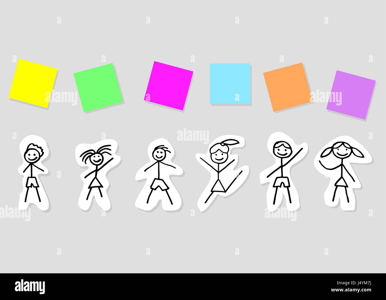 Children at play with post it notes. Happy Children's Day. Hand drawn ...