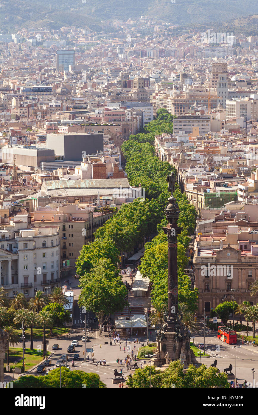 Ramblas pedestrian street in the center of Barcelona. Landmark of ...
