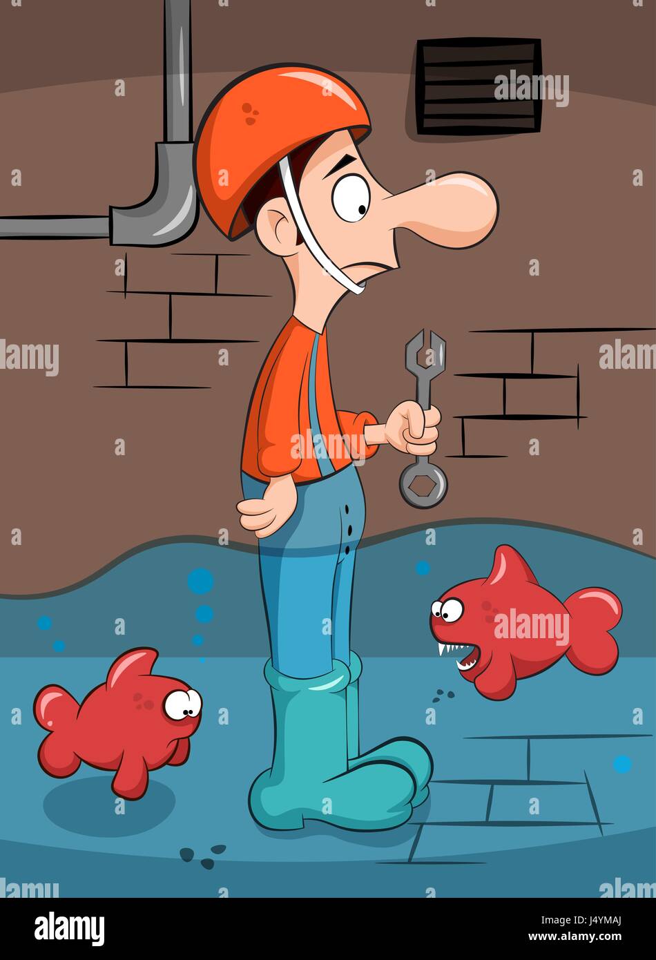 Plumber solves the problem with fish Stock Vector Image & Art - Alamy