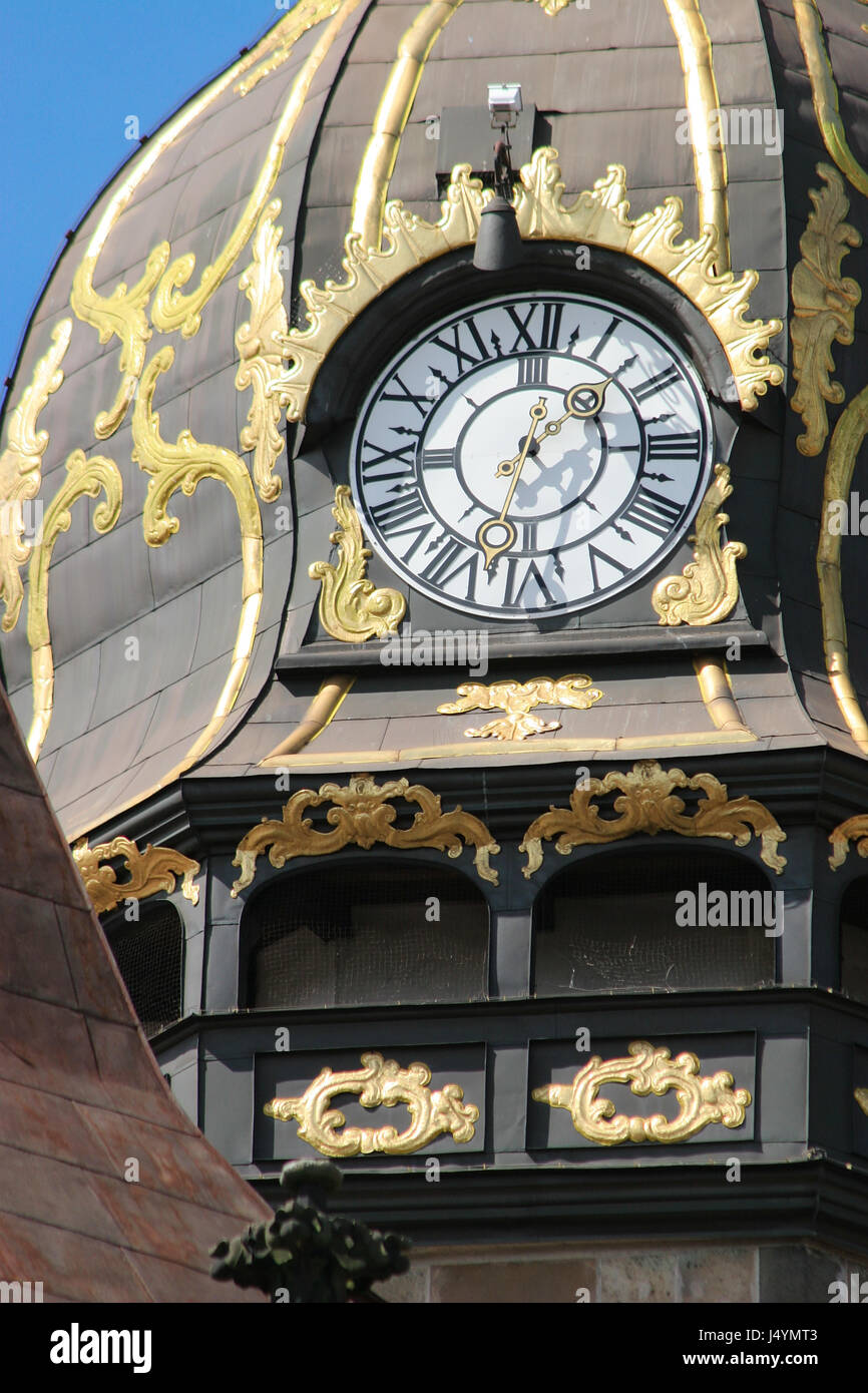 Clock in the tower of St. Elisabeth cathedral, Kosice, Slovakia Stock ...