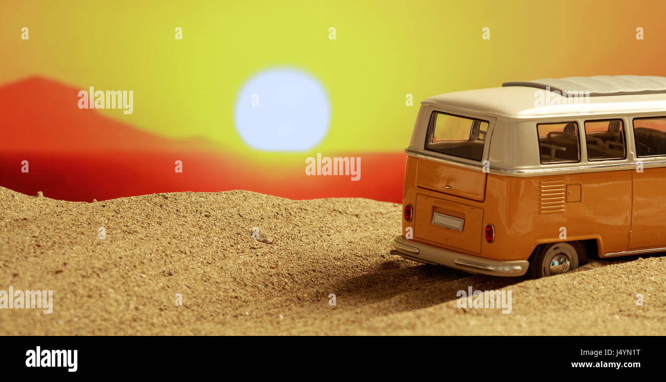 VW van on the beach at sunset - copy space Stock Photo - Alamy