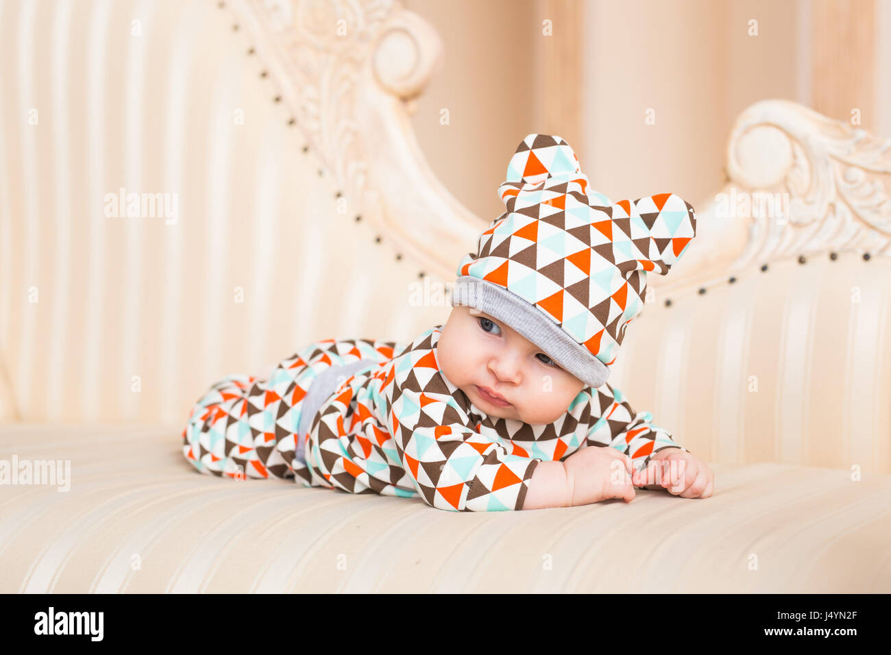 Adorable Caucasian baby. Portrait of a three months old baby boy Stock ...