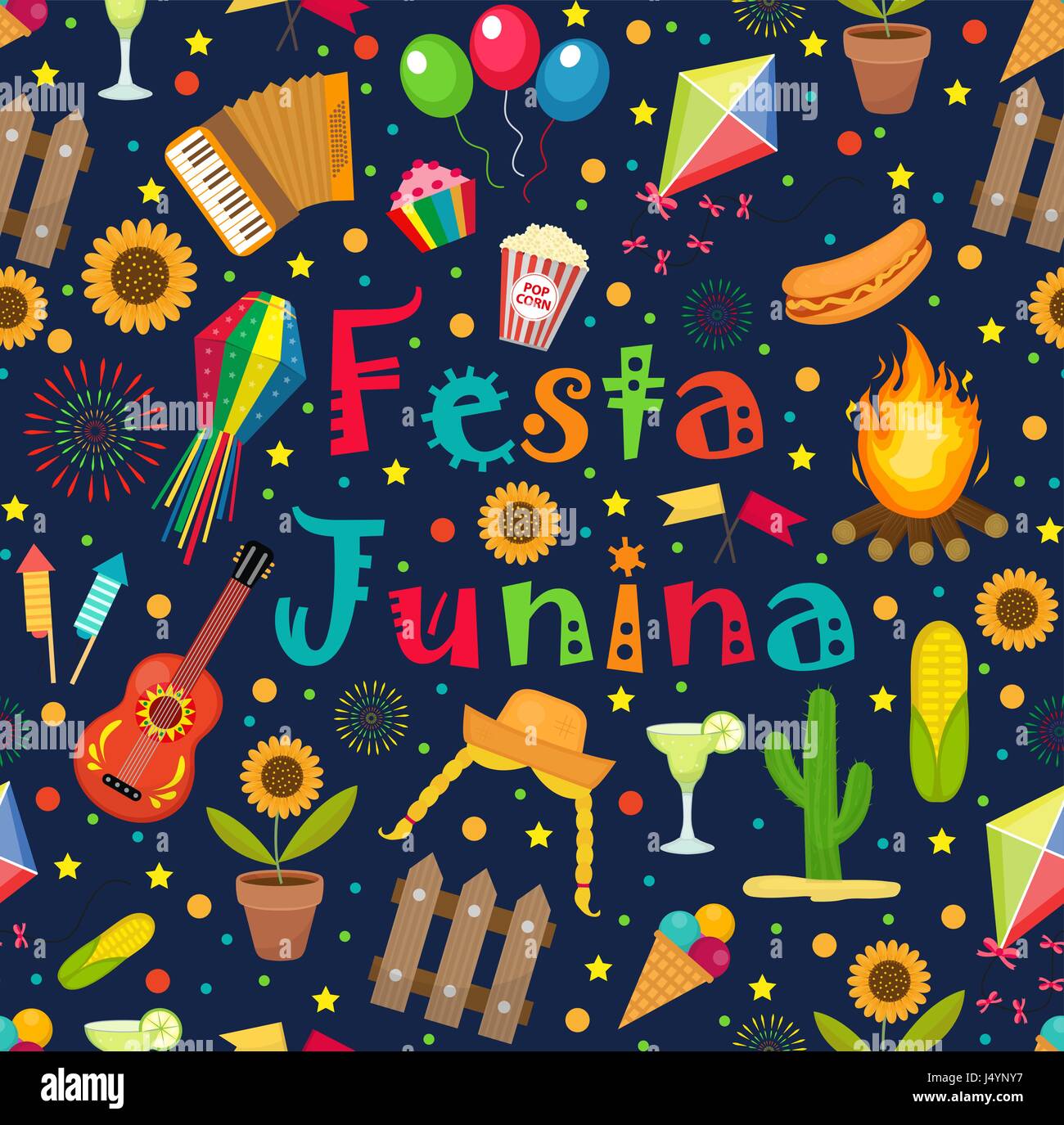 Festa Junina seamless pattern. Brazilian Latin American festival ...