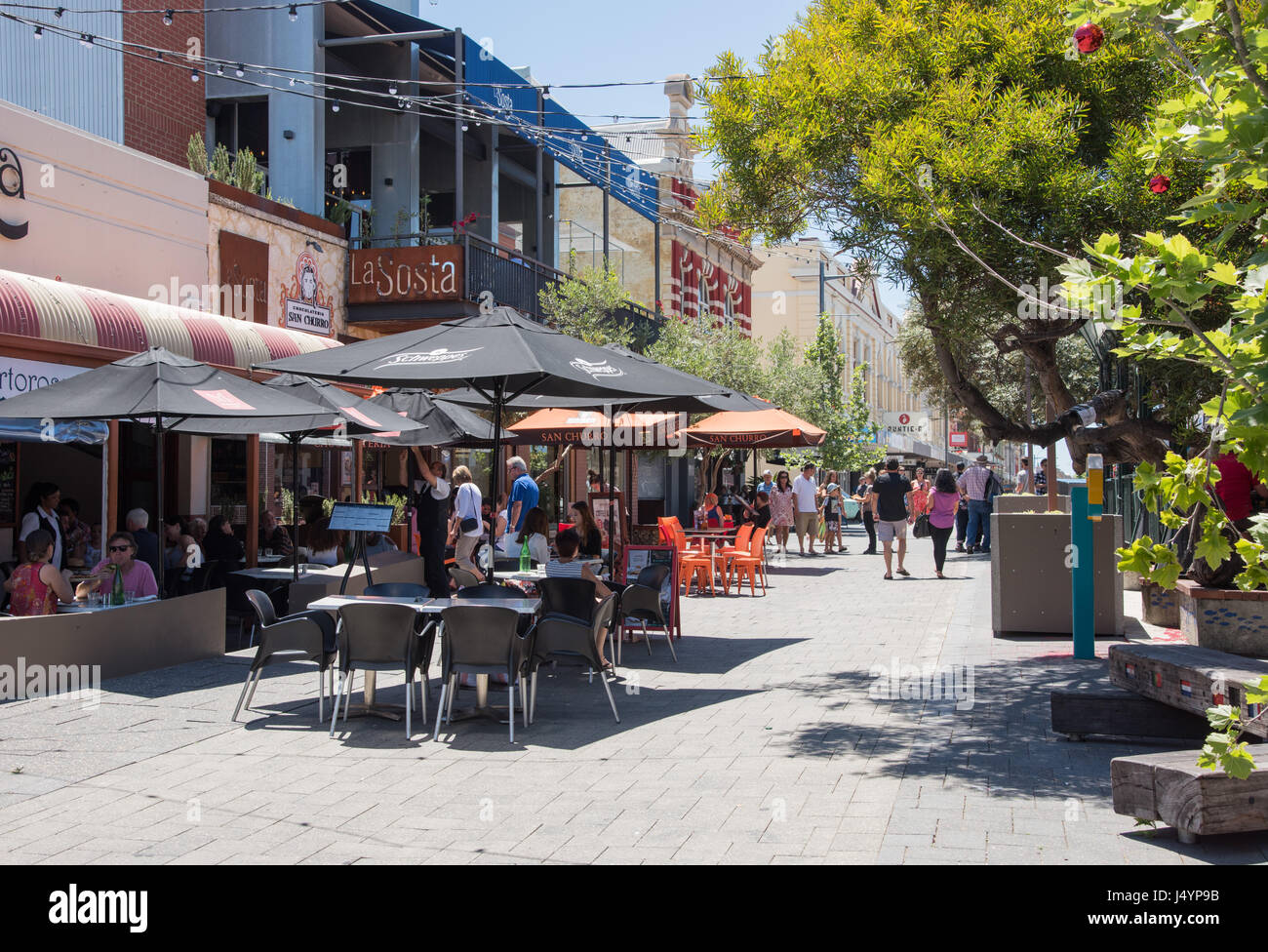 Fremantle,WA,Australia-November 13,2016:People eating at sidewalk cafe ...