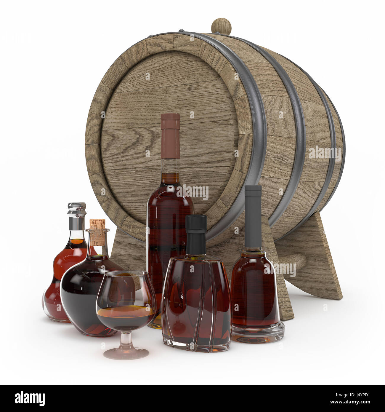 Collection of cognac bottles isolated 3d renderingon white background ...