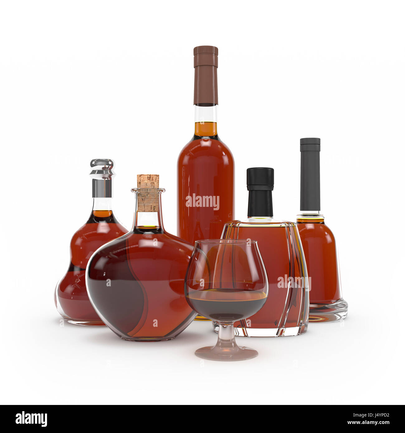 Collection of cognac bottles isolated 3d renderingon white background ...