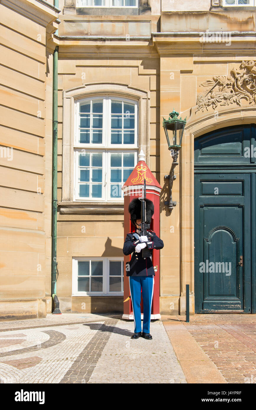 Royal Guard and sentry box at the Royal Palace of Amalienborg ...