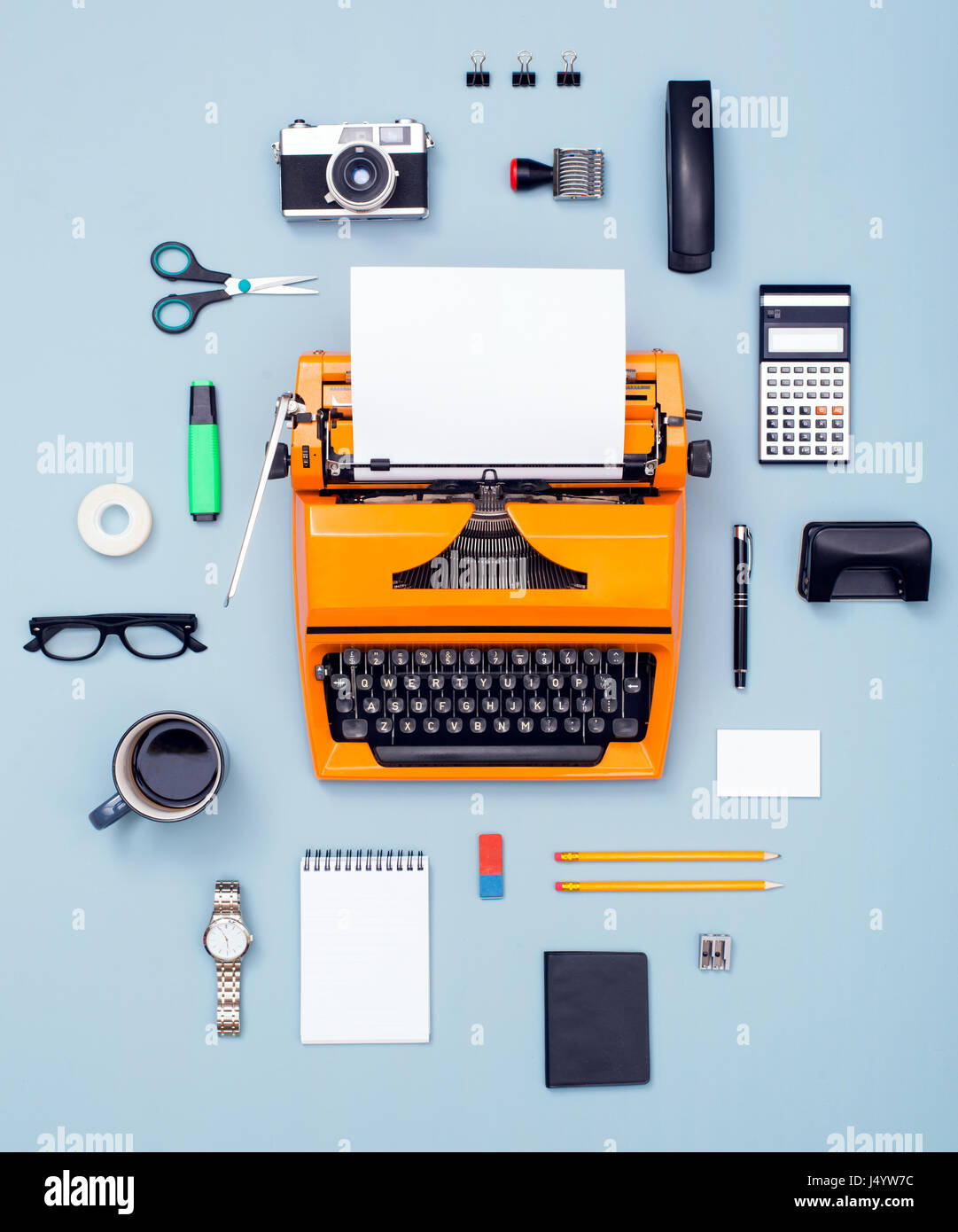 top view retro typewriter items cloud Stock Photo - Alamy