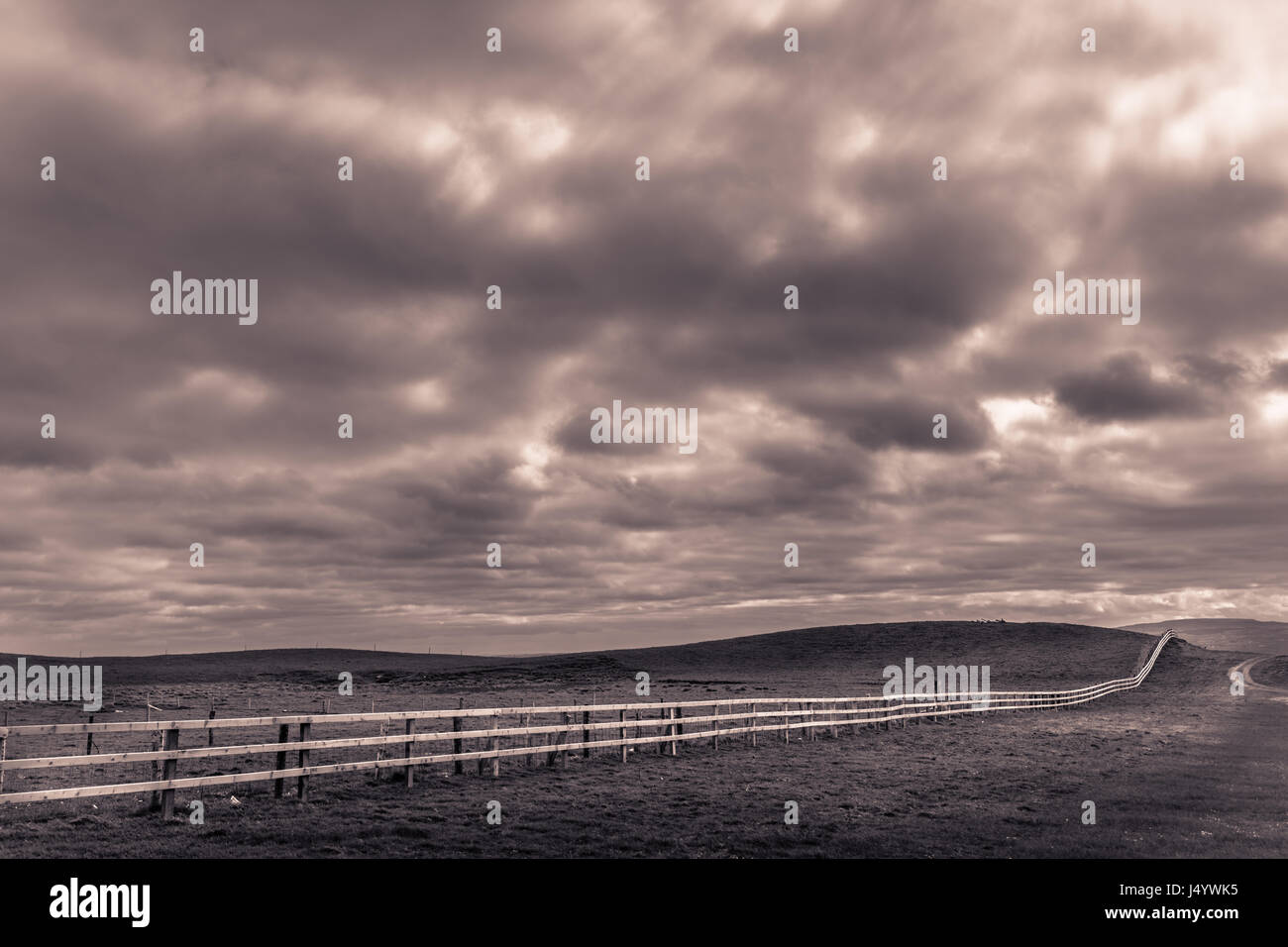Long neverending wooden fence in the irish countryside, Ireland Stock ...