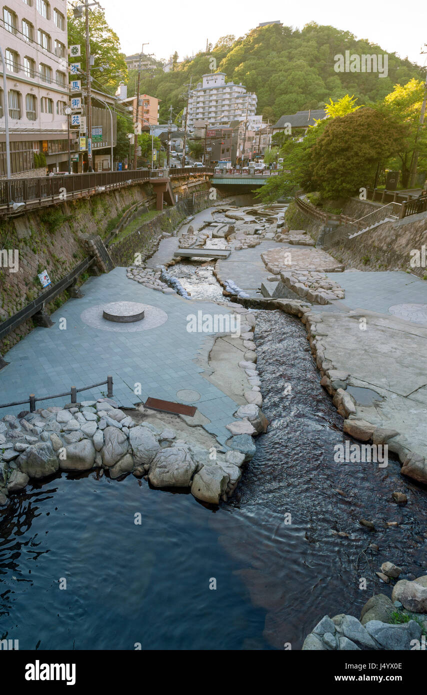 Kobe, Japan - March 2016: Hot spring stream flowing pass town centre of ...