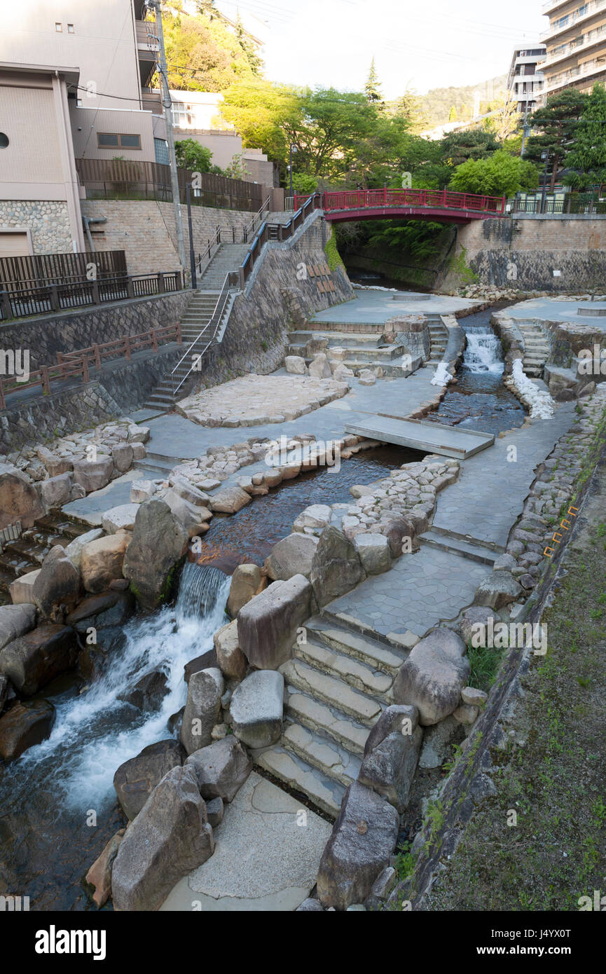Kobe, Japan - March 2016: Hot spring stream flowing pass town centre of ...