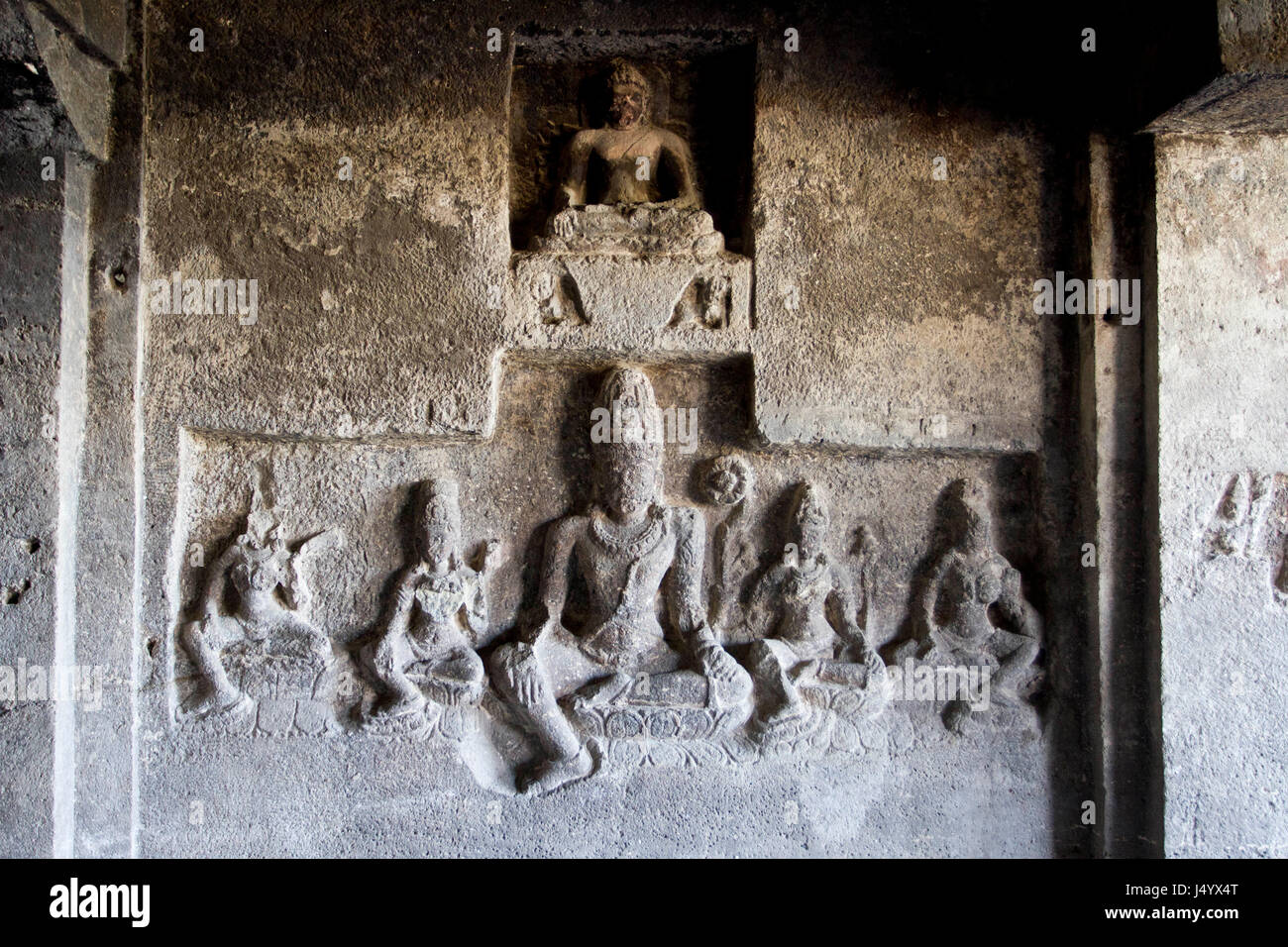 Sculpture on wall, kailash temple, ellora caves, maharashtra, india ...