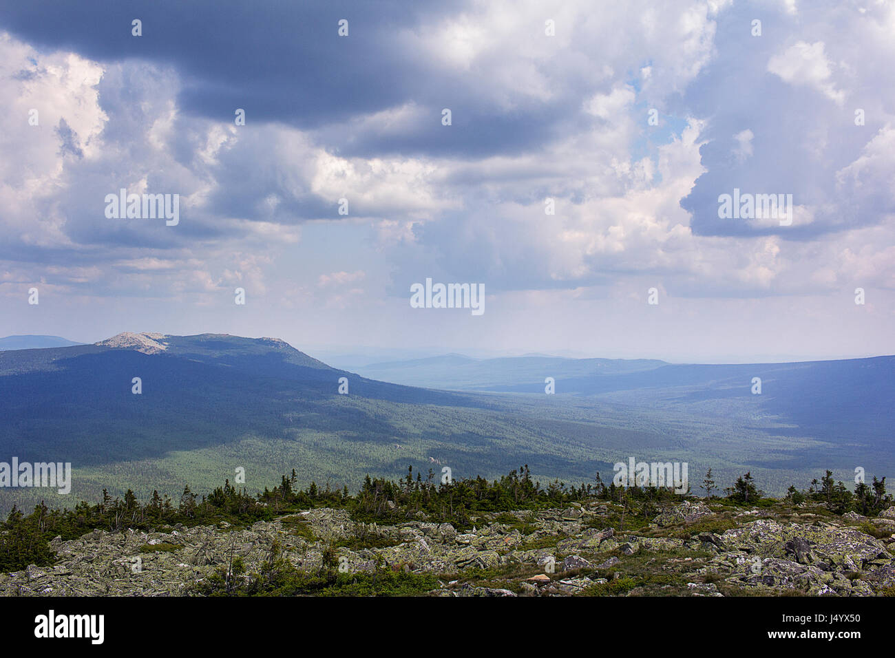 Panoramic view of the mountains and cliffs, South Ural. Summer in the ...