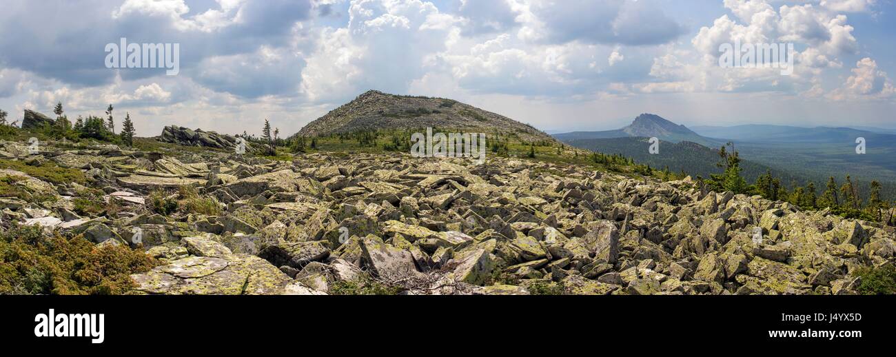 Panoramic view of the mountains and cliffs, South Ural. Summer in the ...