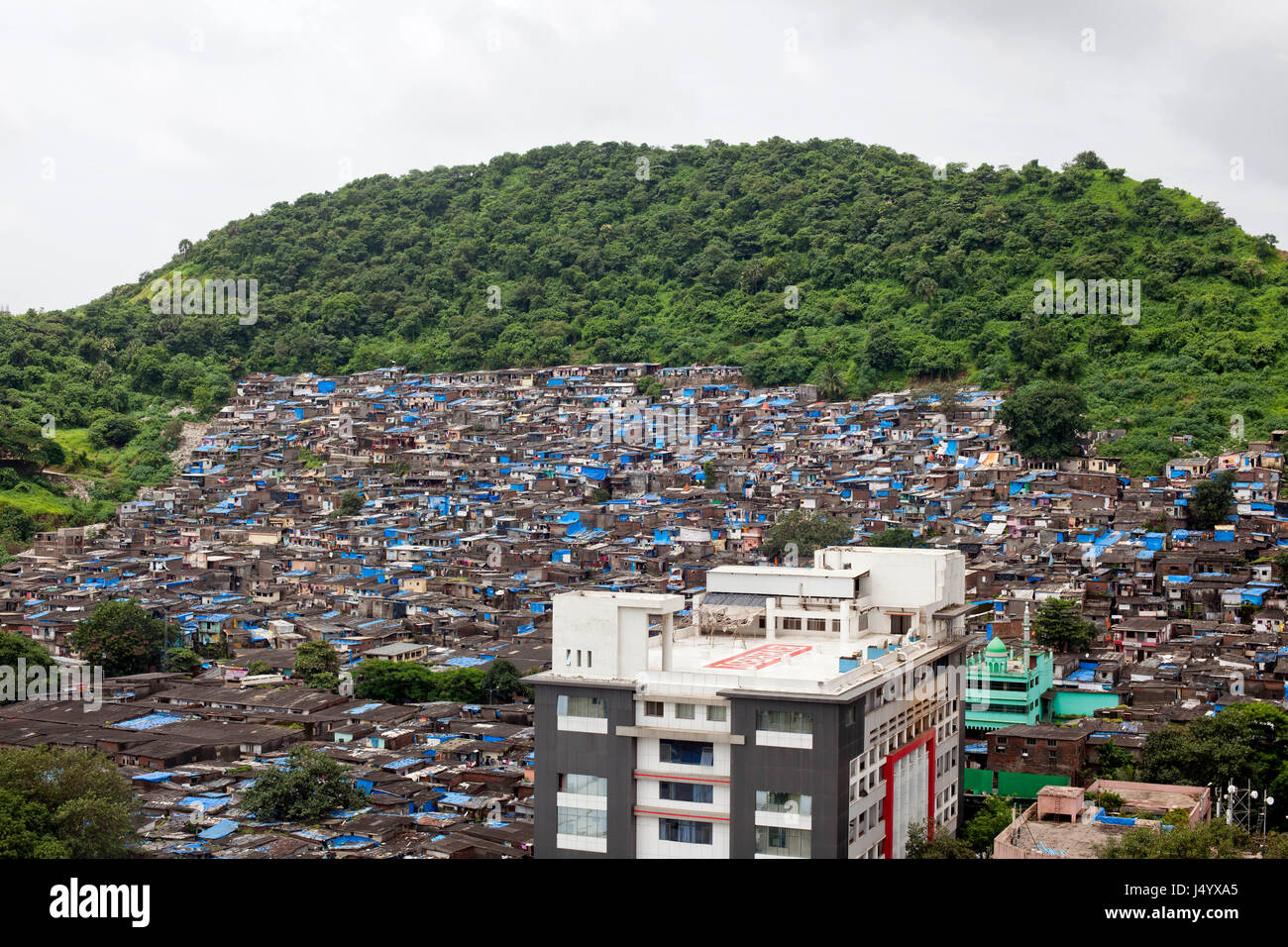 Slums on hill at vikhroli park, mumbai, maharashtra, india, asia Stock ...