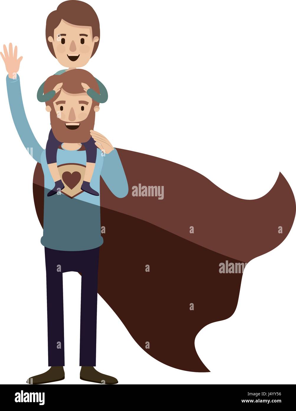 light color shading caricature full body super dad hero with boy on his ...
