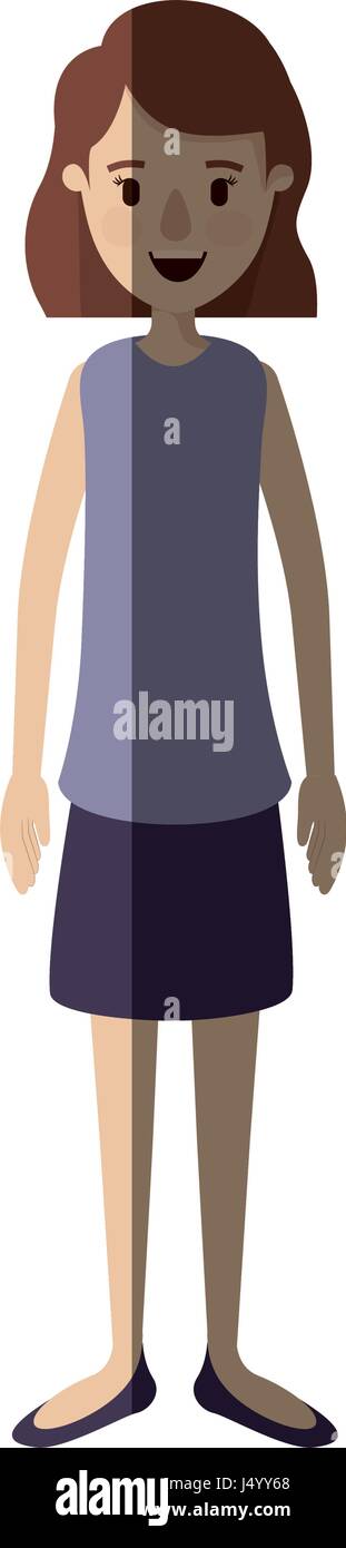 light color shading caricature full body woman with short hair in skirt ...
