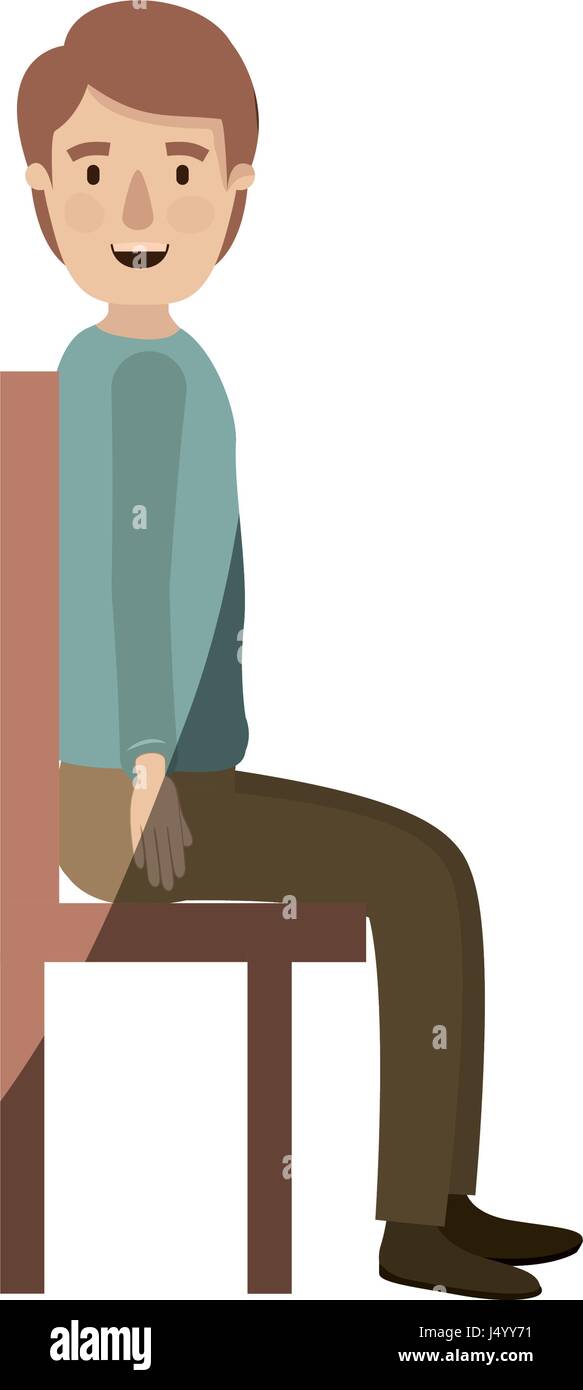 light color shading caricature full body guy sit in a chair looking to ...